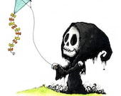 Grim Reaper and a Kite Watercolor Print - Etsy