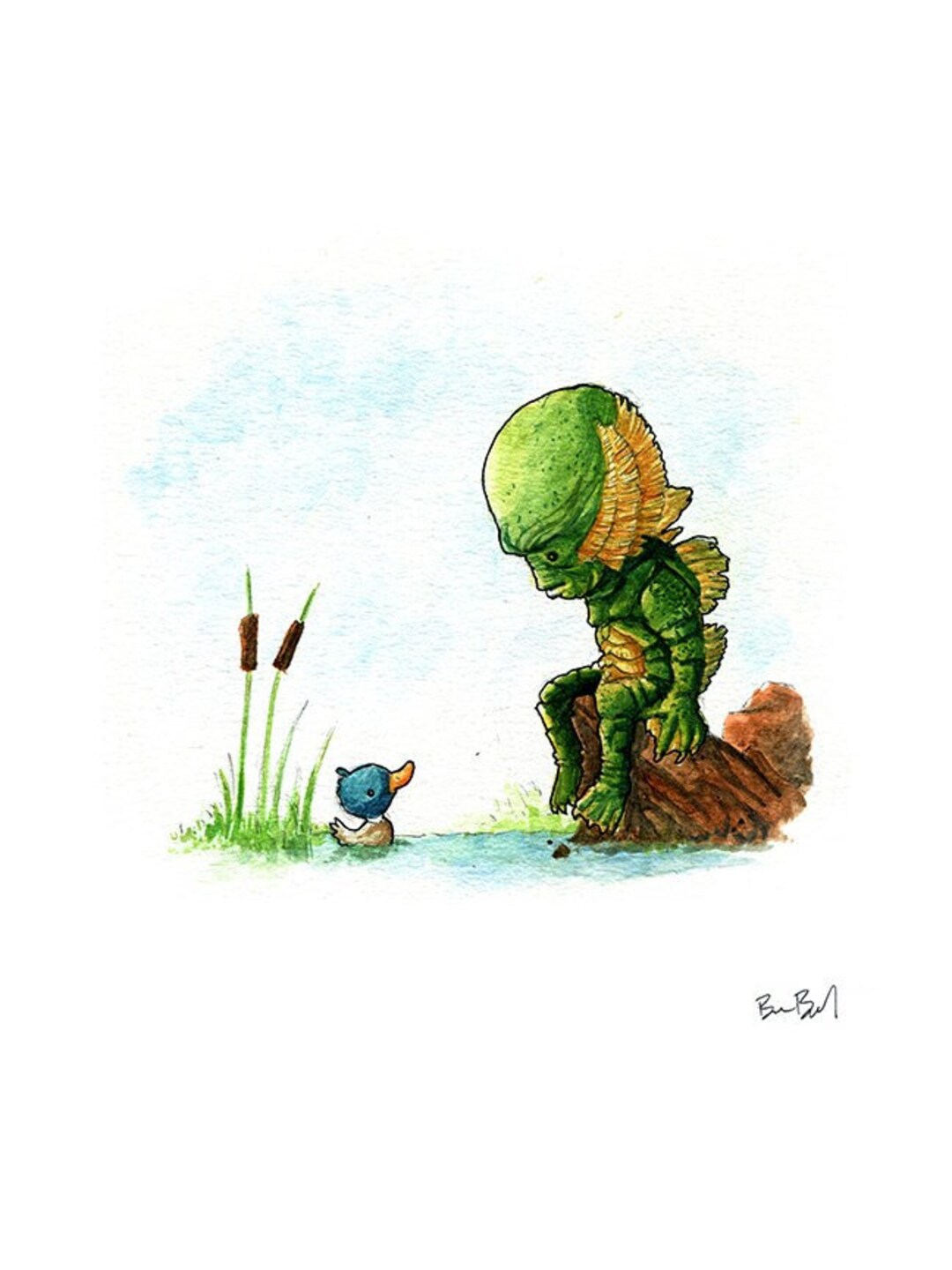 Pond Monster Watercolor Print - Etsy
