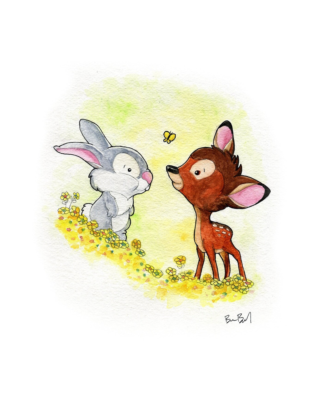 Deer Rabbit Watercolor Print - Etsy