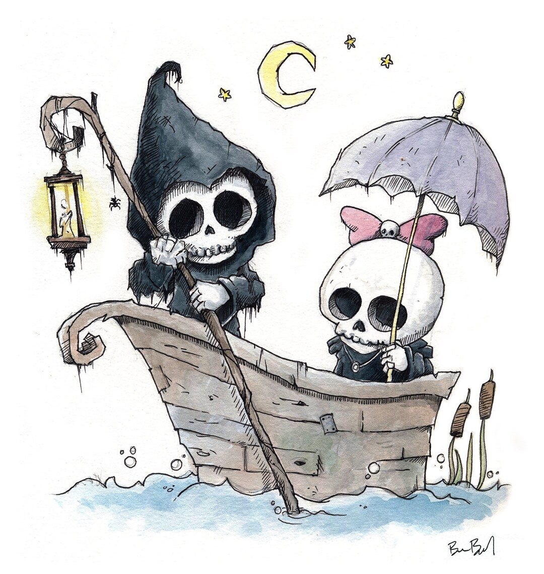 A Romantic Grim Boat Ride Watercolor Print - Etsy
