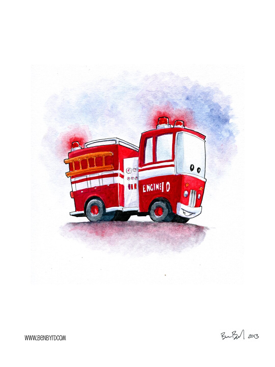 Red Fire Engine 10 - Little Red Fire Engine Watercolor Print - Etsy