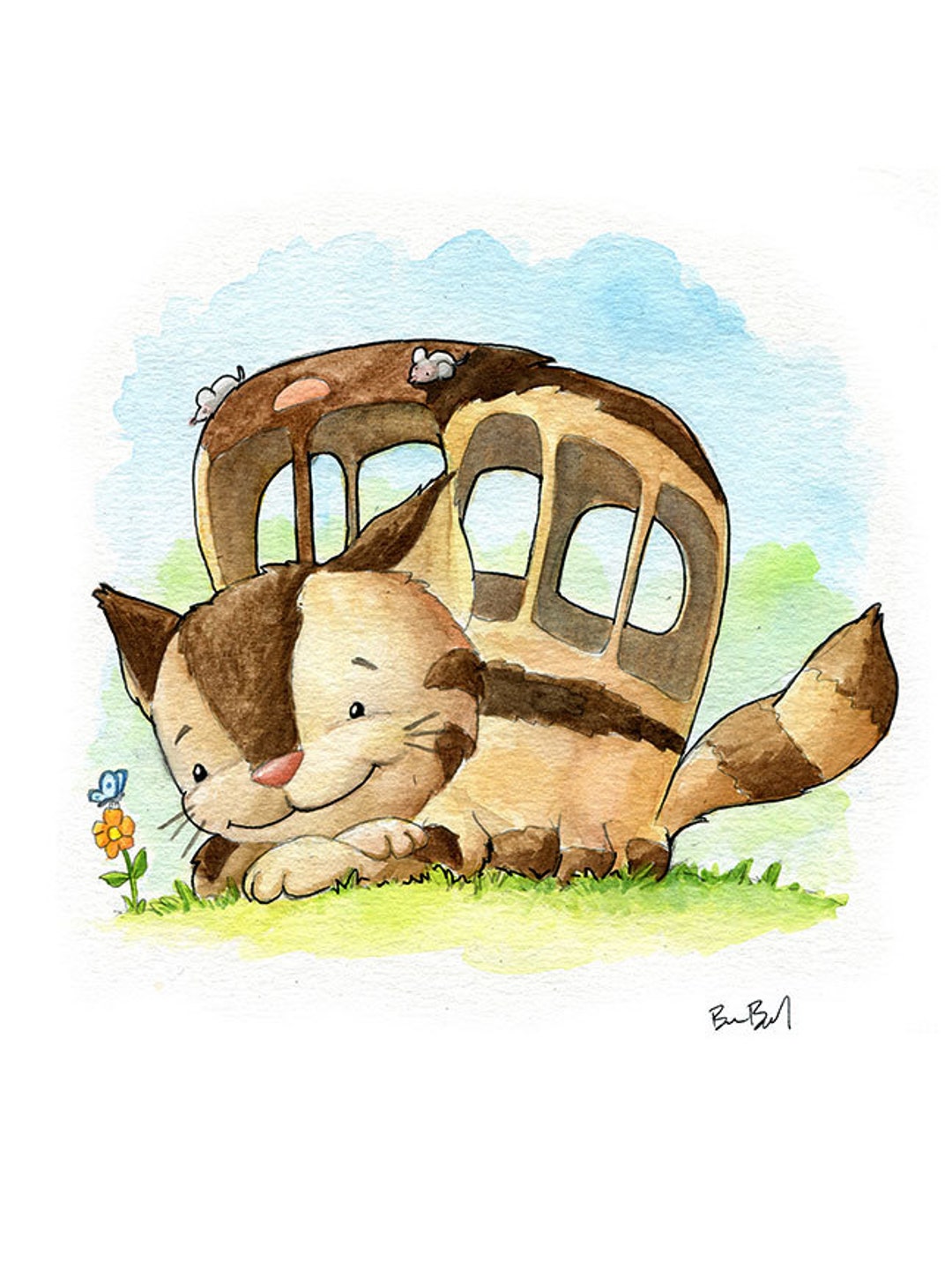 Furry Bus Watercolor Print - Etsy