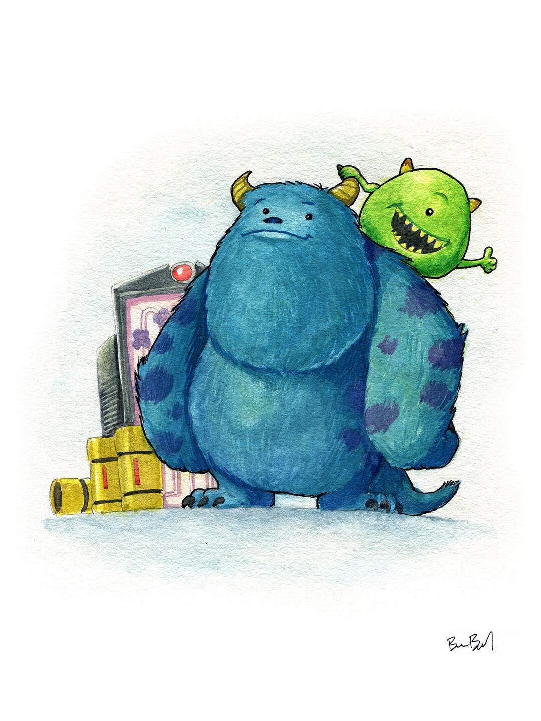 Blue Fluffy Monster Watercolor Print - Etsy