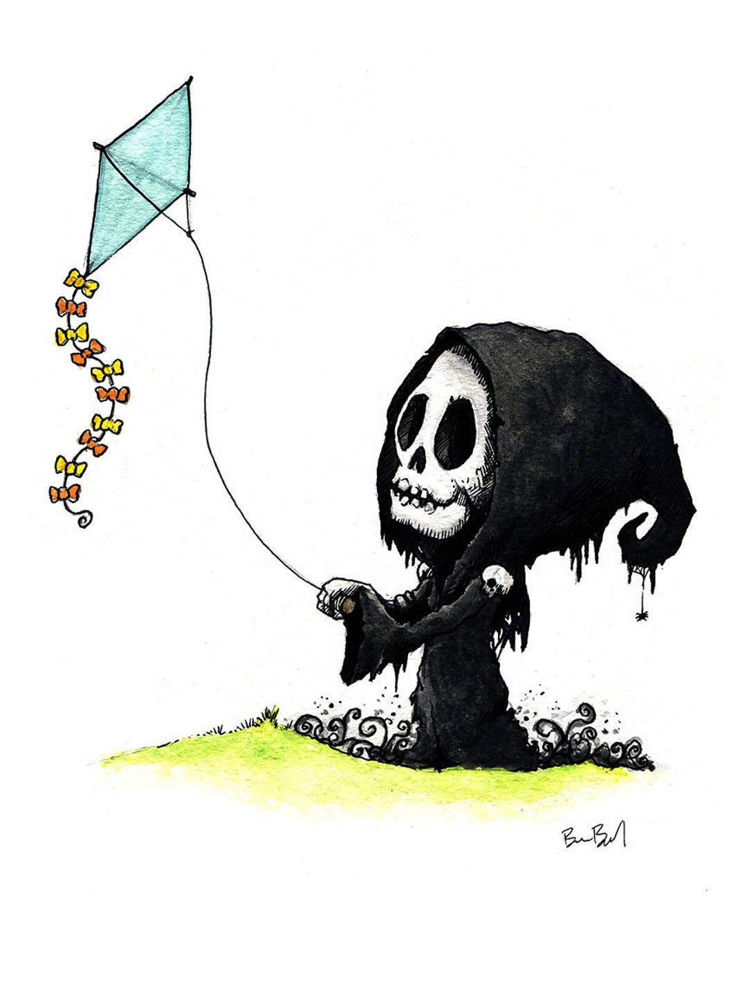 Grim Reaper and a Kite Watercolor Print - Etsy