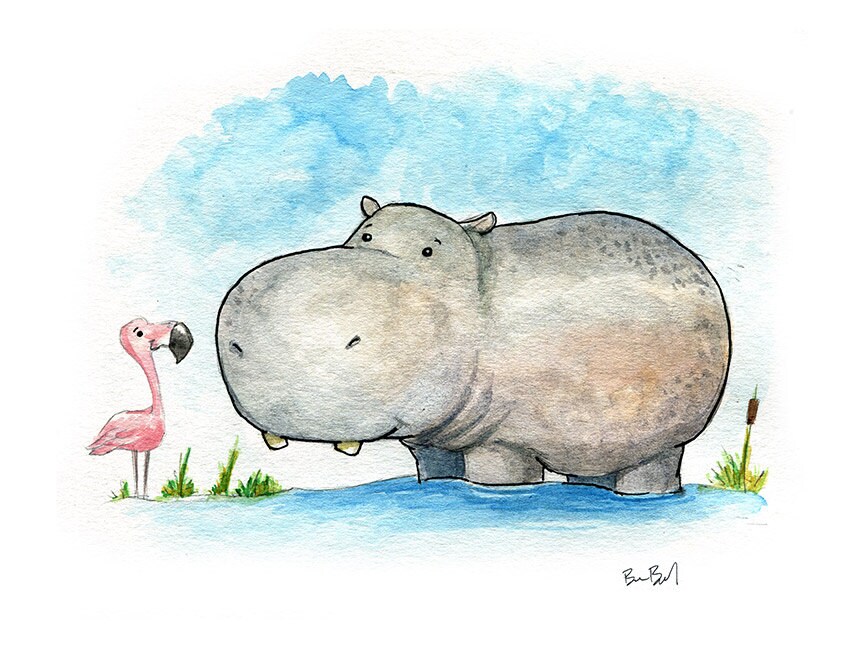 A Little Hippo Watercolor Print | Etsy