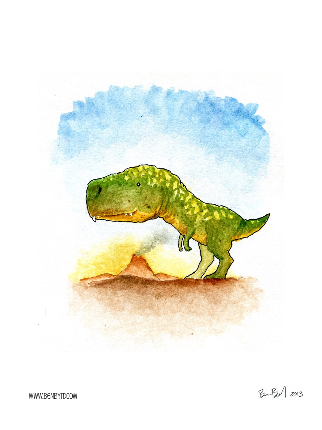 T-rex Dinosaur Watercolor Print - Etsy