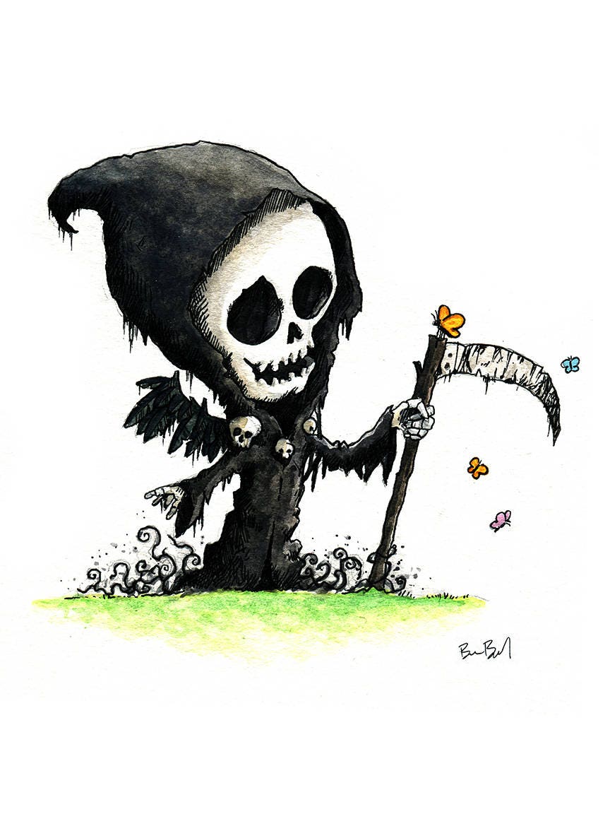 Grim Reaper and Butterflies Watercolor Print | Etsy