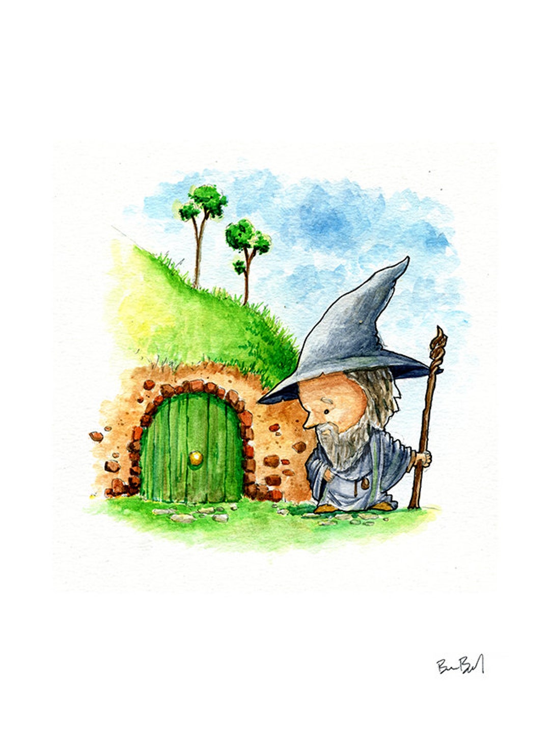 Little Gray Wizard Watercolor Print - Etsy