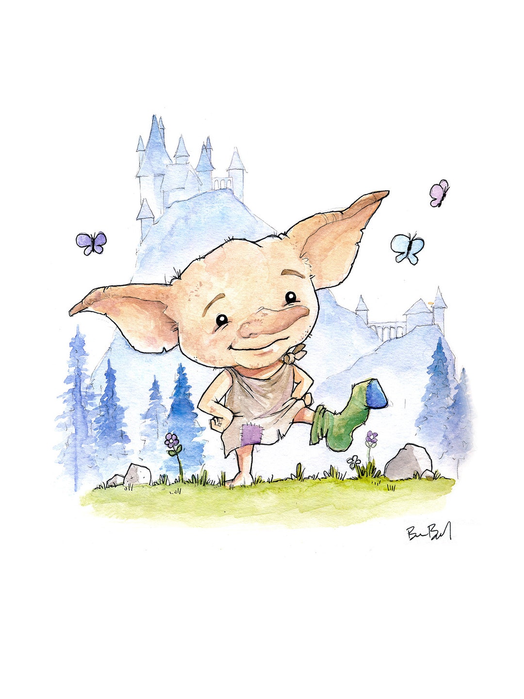 Little Sock Elf Watercolor Print - Etsy