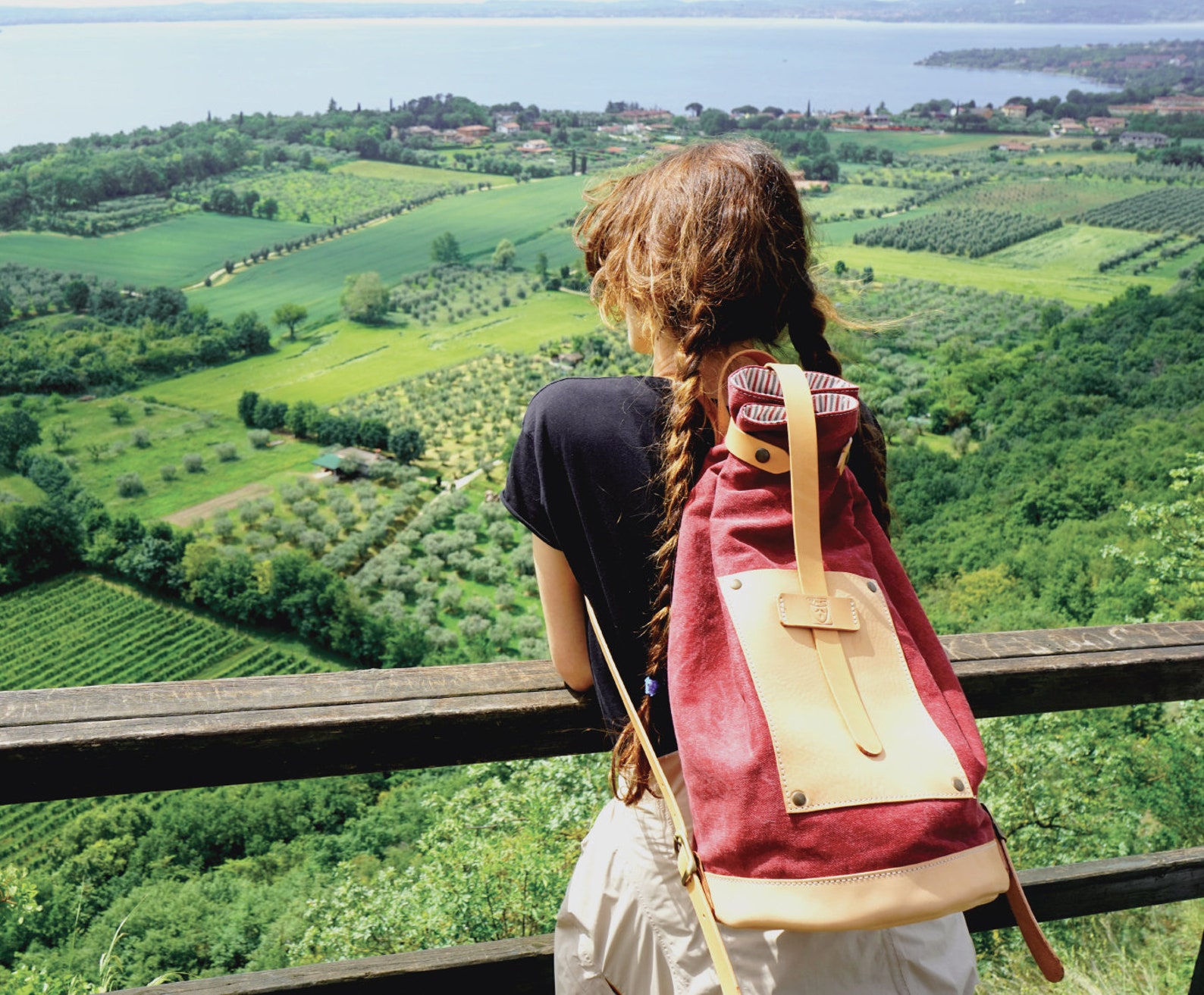 Custom LEATHER and Red Canvas BACKPACK Practical and Light | Etsy