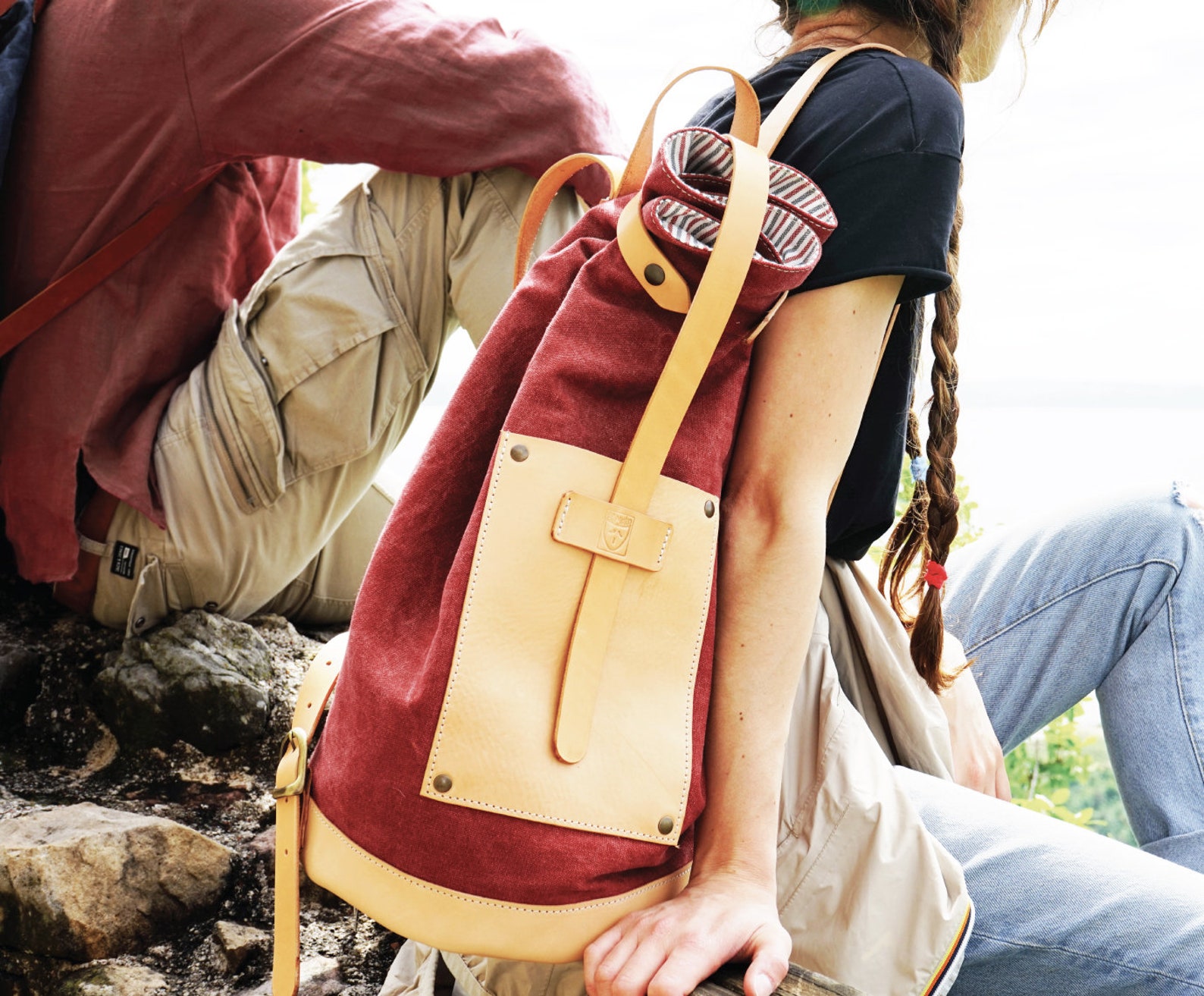 Custom LEATHER and Red Canvas BACKPACK Practical and Light | Etsy