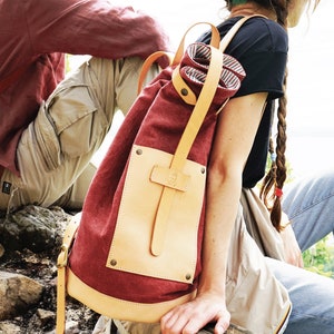 Custom LEATHER and Red Canvas BACKPACK, Practical and Light - Etsy
