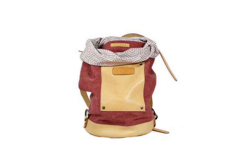 Custom LEATHER and Red Canvas BACKPACK Practical and Light | Etsy