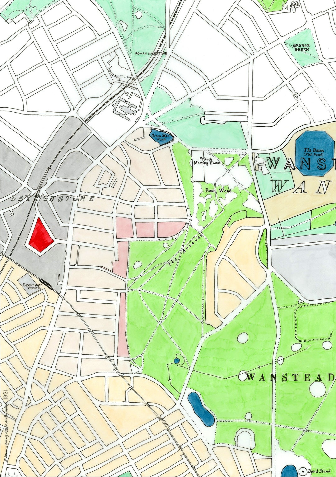 Handdrawn Vintage Map of Wanstead & Leytonstone-greeting Card-(london ...