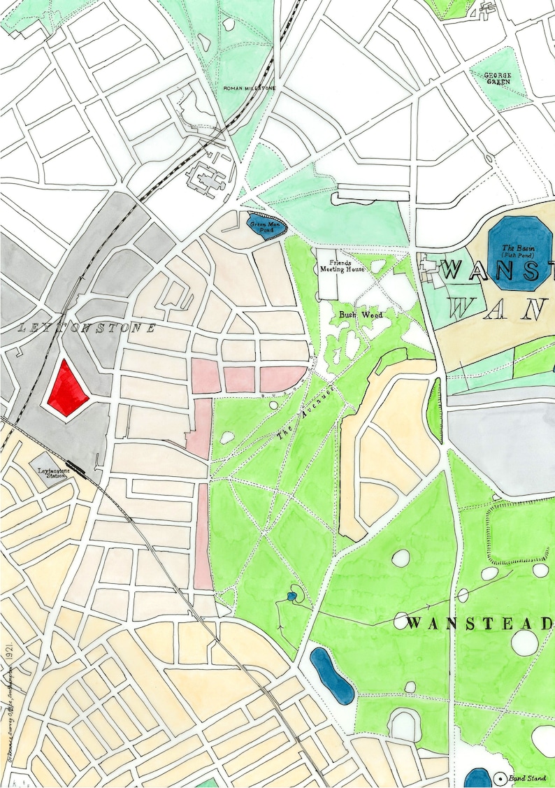 Handdrawn Vintage Map of Wanstead & Leytonstone-greeting Card-(london ...