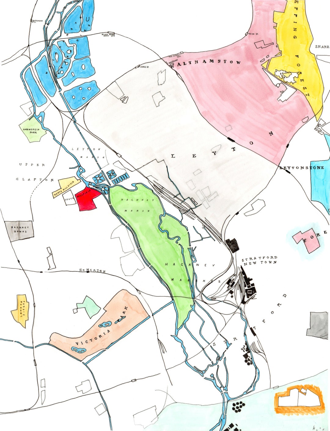 Vintage Map of Hackney, Walthamstow and Leyton Parks-greeting Card ...