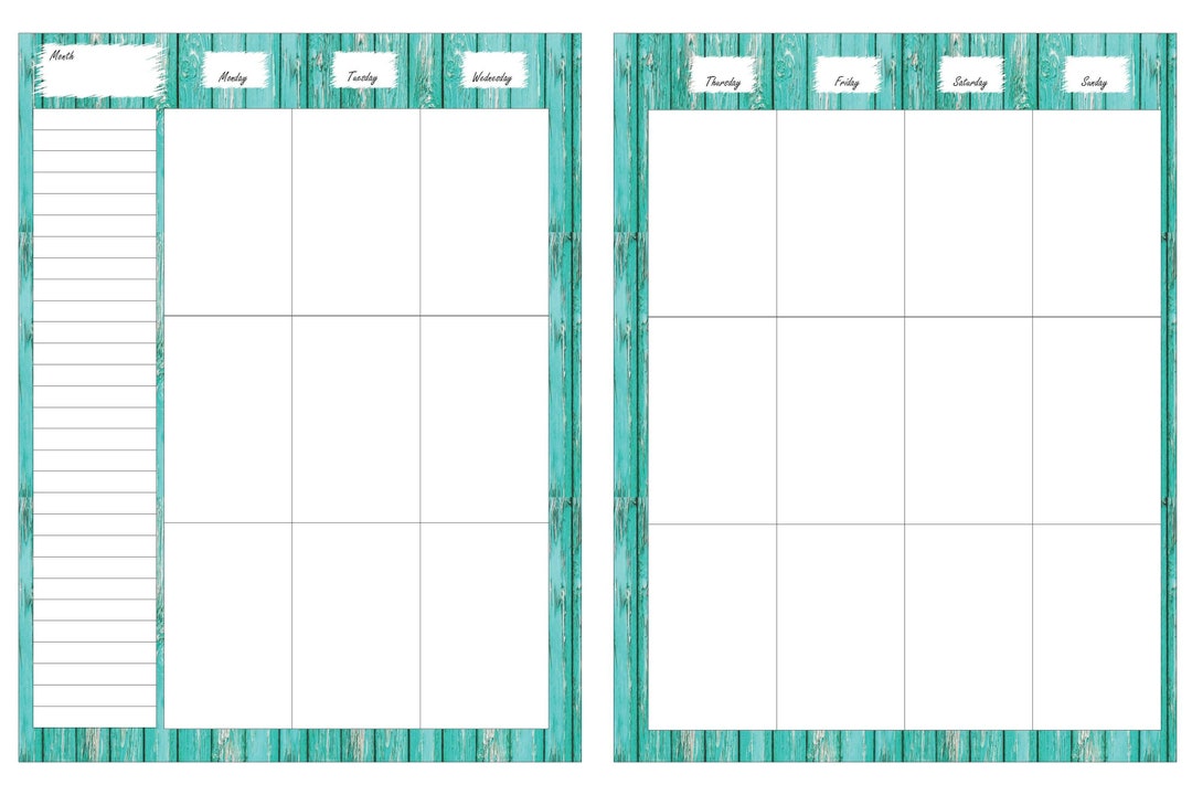 Turquoise Barnwood 3 Block Weekly Planner Pages - Etsy