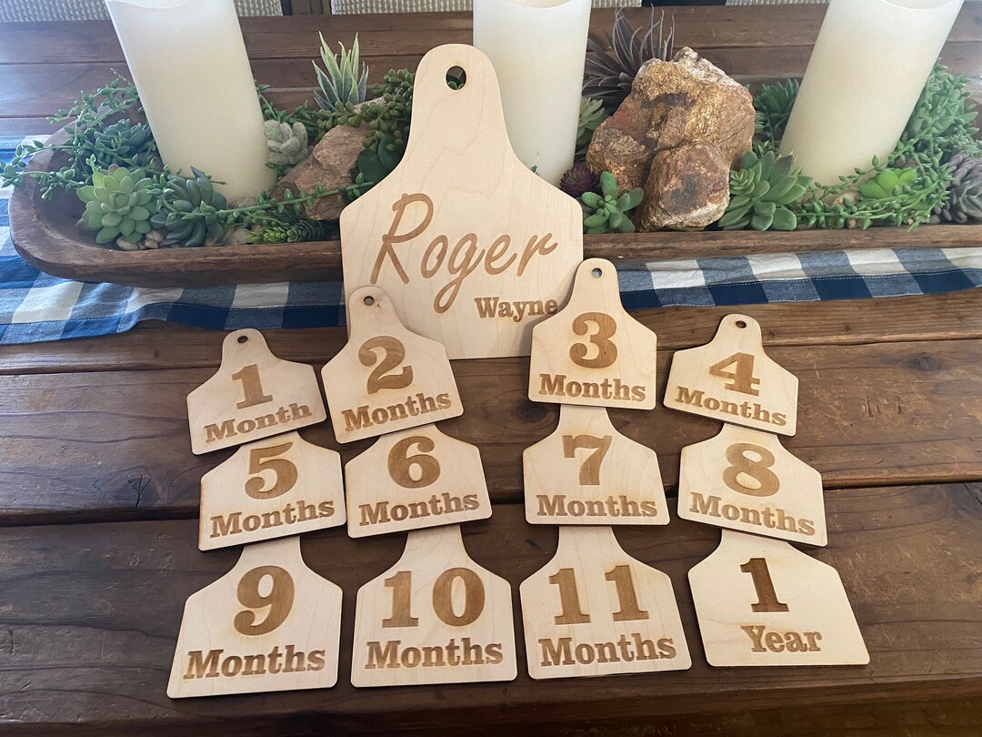 Cow Tag Baby Milestones With Large Custom Name Tag - Etsy