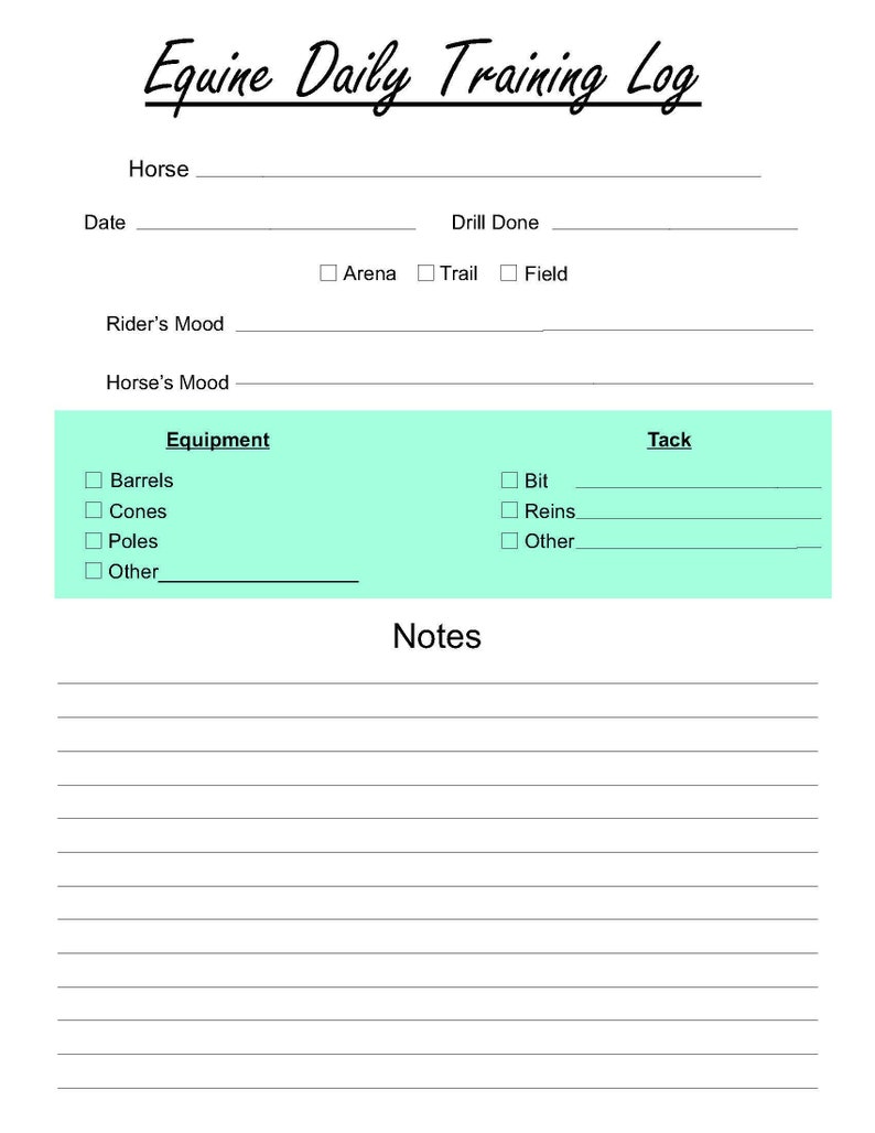 Equine Daily Training Log – Digital Download for Trainers & Horse ...