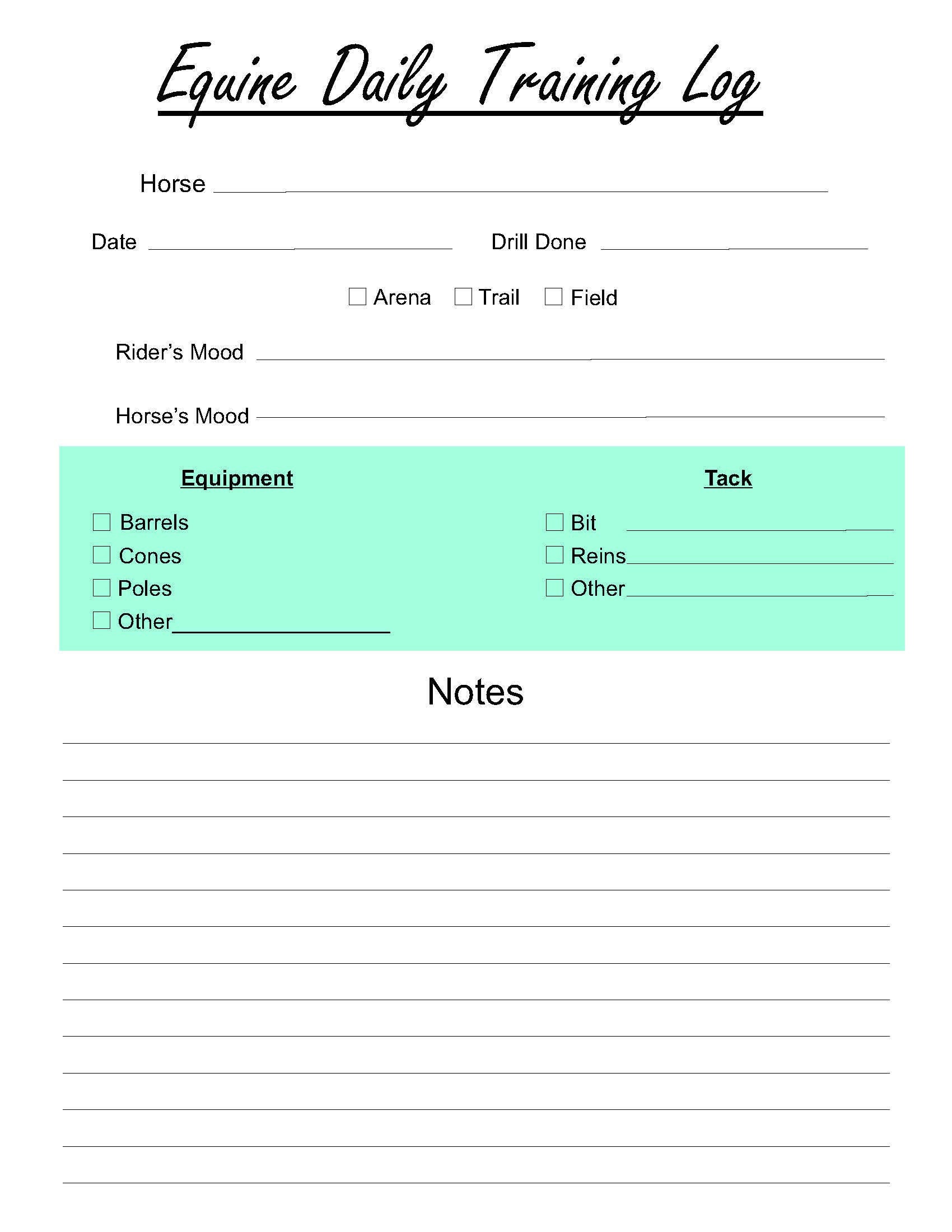 Equine Daily Training Log – Digital Download for Trainers & Horse ...