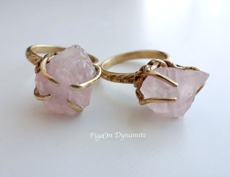 Mini Raw Rose Quartz Vine Solitaire Ring-raw Rose Quartz - Etsy