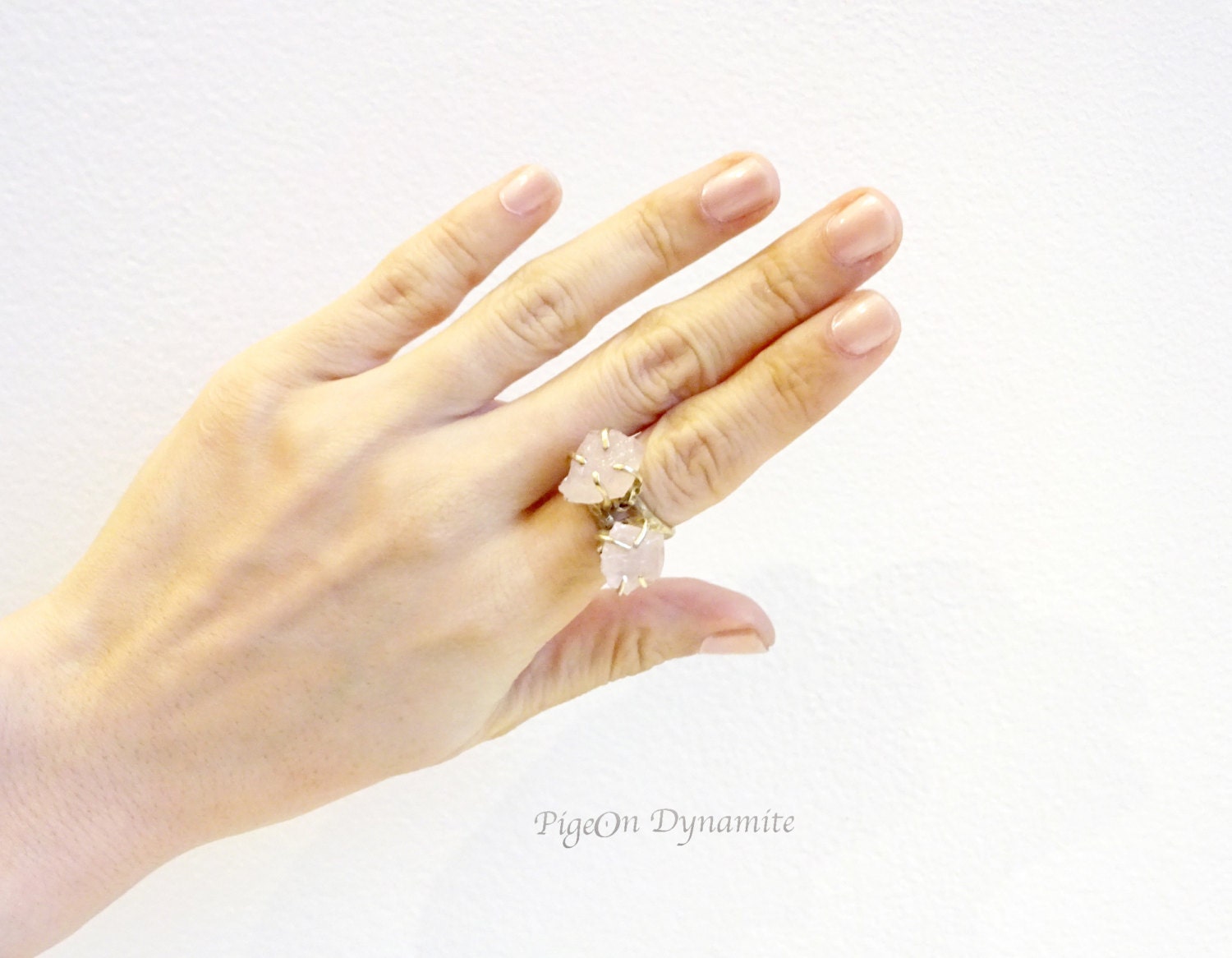 Mini Raw Rose Quartz Vine Solitaire Ring-raw Rose Quartz - Etsy