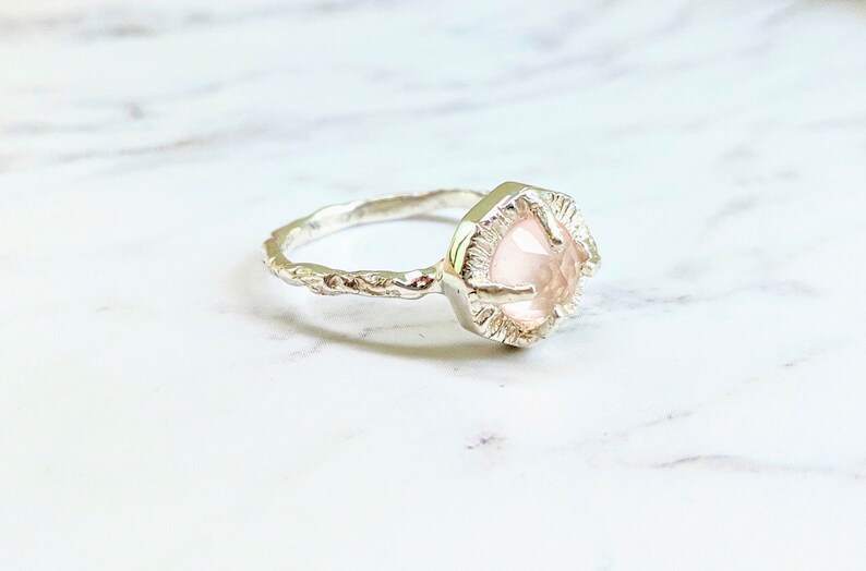 Rose quartz silver solitaire ring-Rose cut rose quartz silver | Etsy