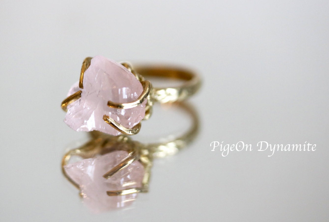 Mini Raw Rose Quartz Vine Solitaire Ring-raw Rose Quartz - Etsy