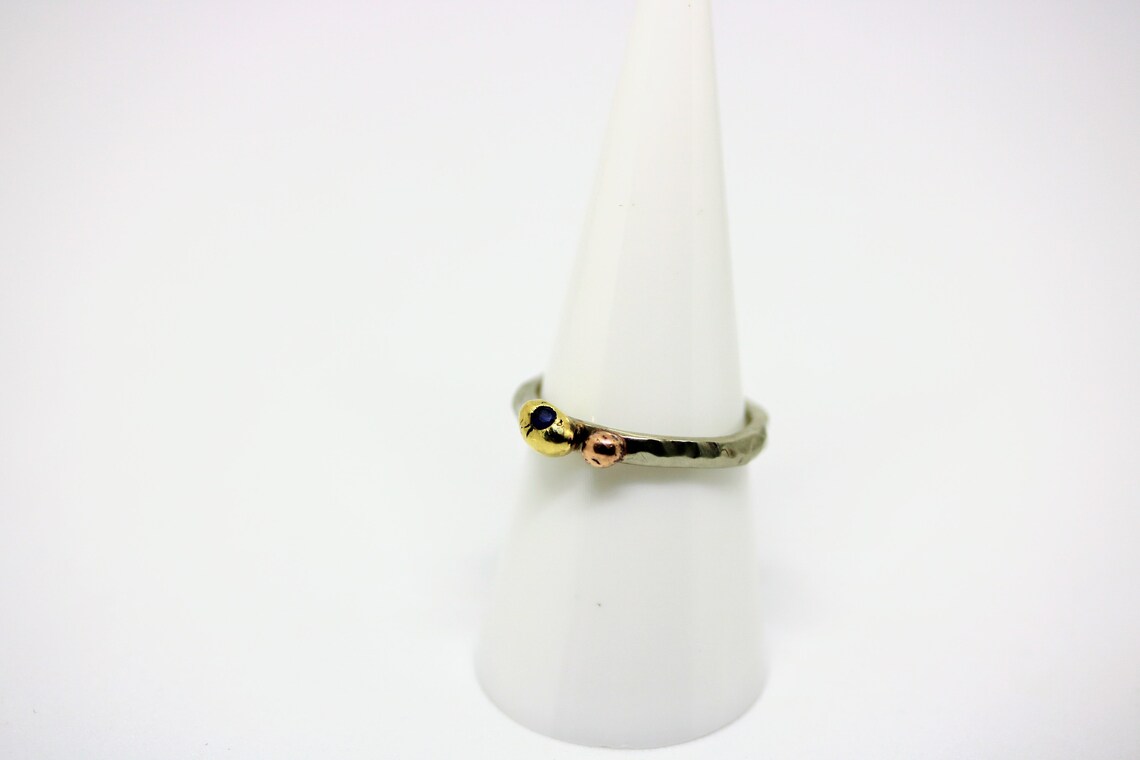 Gold Nibble Ring With Sapphire 14K Yellow&pink Gold With 10K - Etsy