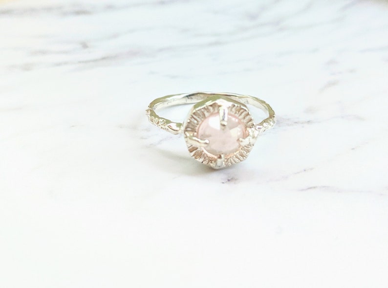 Rose quartz silver solitaire ring-Rose cut rose quartz silver | Etsy