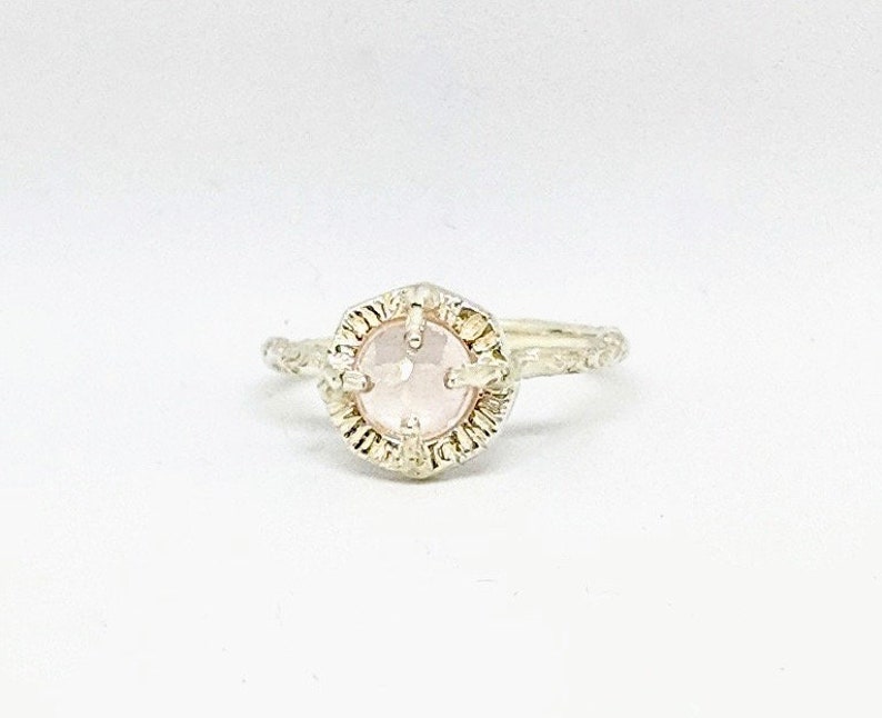 Rose quartz silver solitaire ring-Rose cut rose quartz silver | Etsy