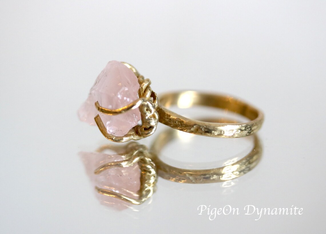 Mini Raw Rose Quartz Vine Solitaire Ring-raw Rose Quartz - Etsy