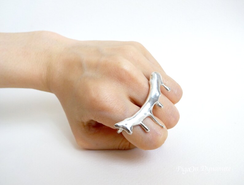 Melted Metal Stream Double Finger Ring/sterling Silver or - Etsy