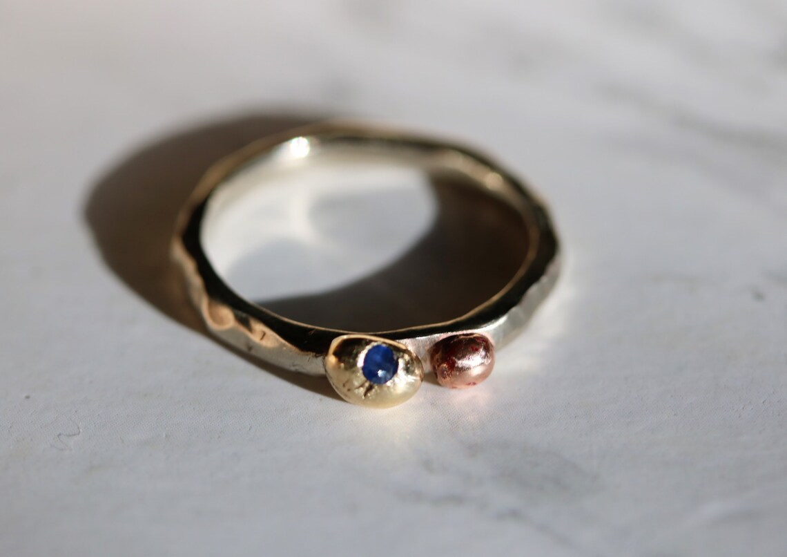 Gold Nibble Ring With Sapphire 14K Yellow&pink Gold With 10K | Etsy