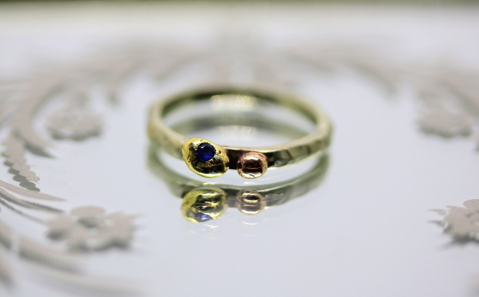 Gold Nibble Ring With Sapphire 14K Yellow&pink Gold With 10K - Etsy