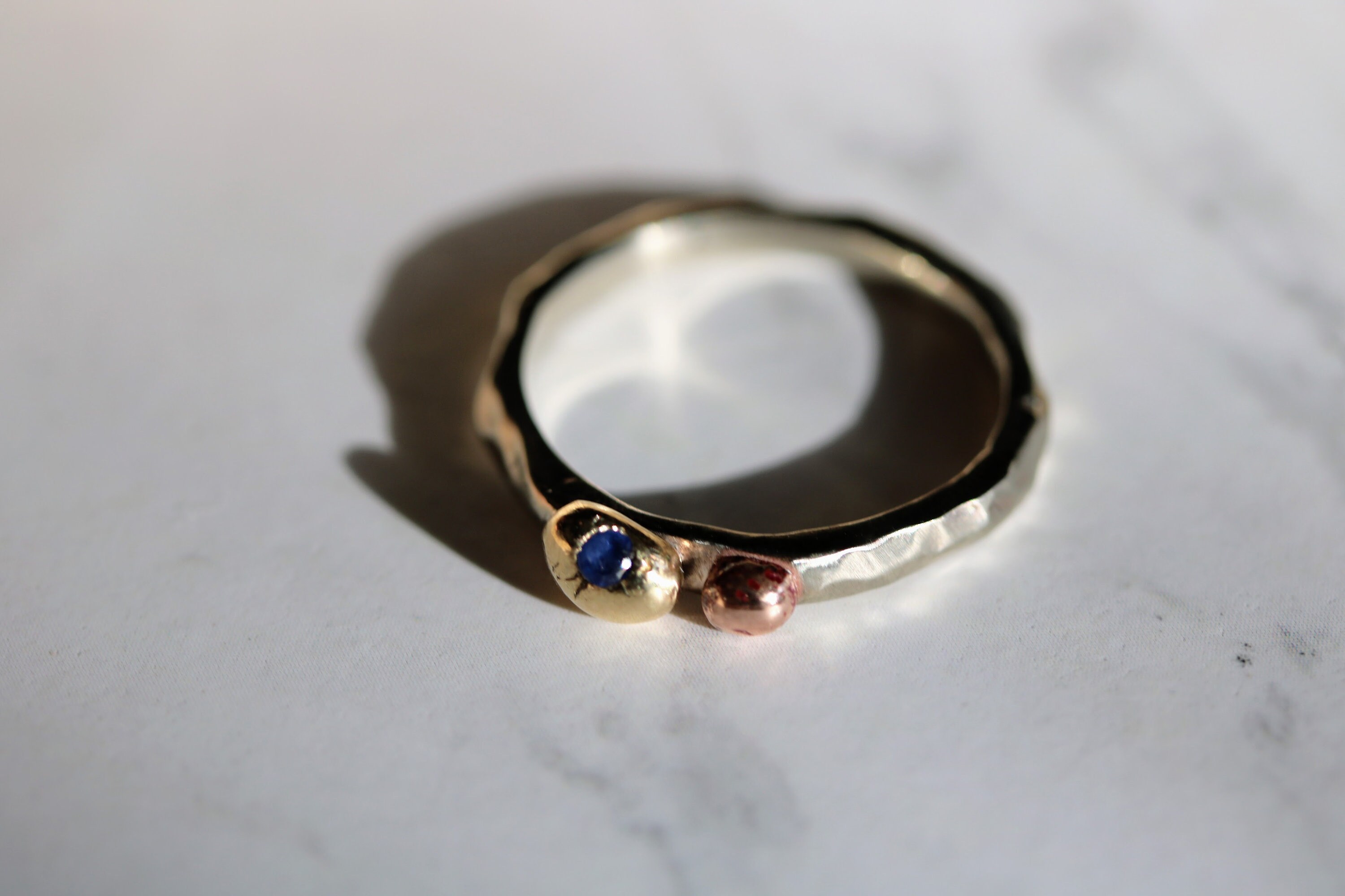 Gold Nibble Ring With Sapphire 14K Yellow&pink Gold With 10K - Etsy