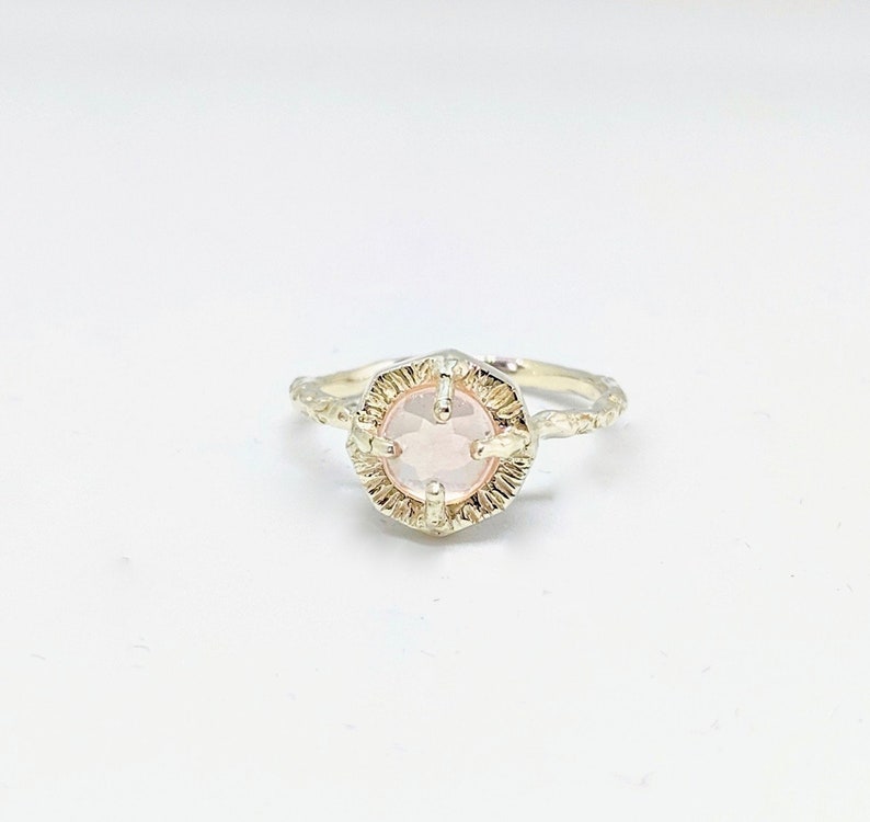 Rose quartz silver solitaire ring-Rose cut rose quartz silver | Etsy