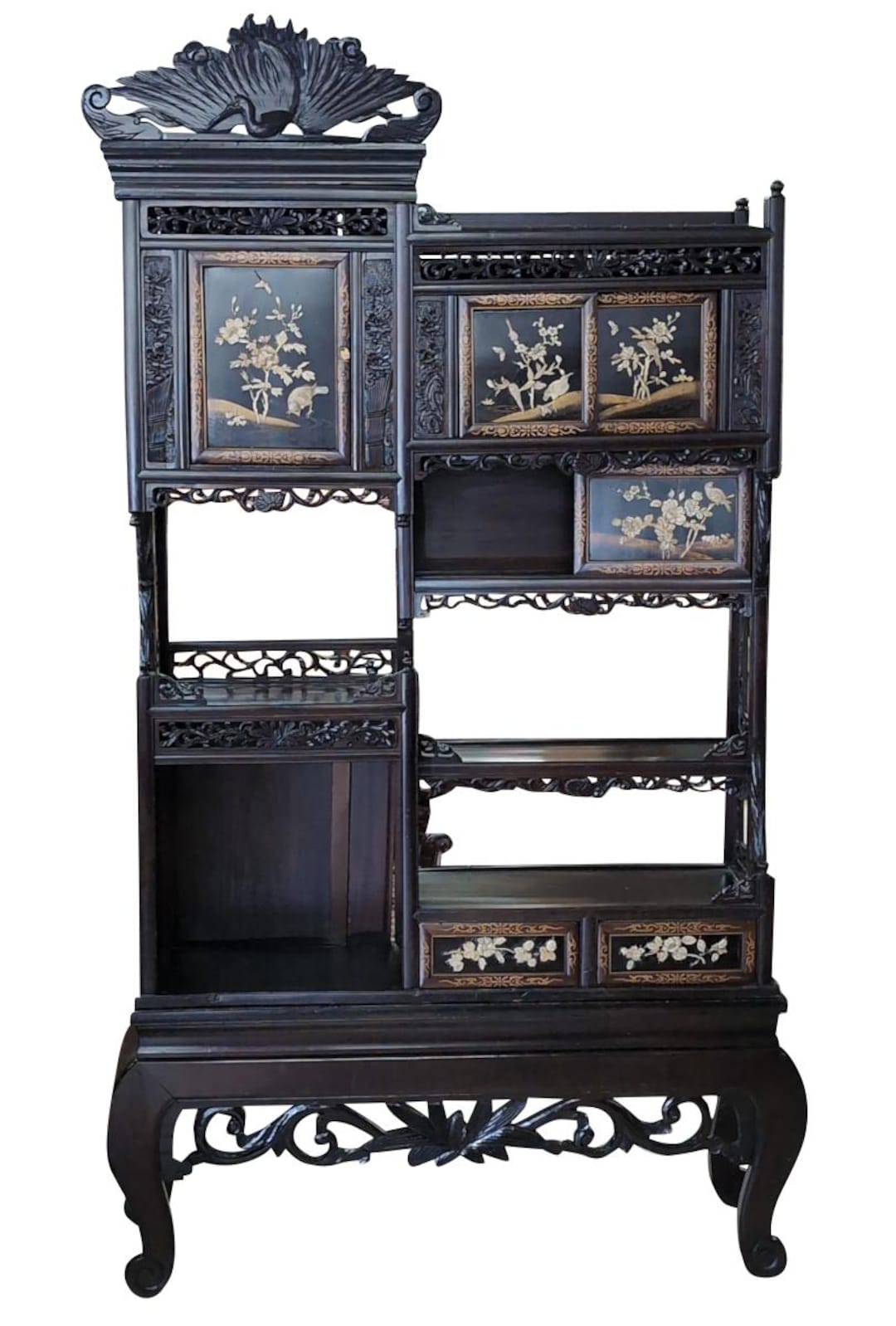 Antique Japanese Meijing Shibayama Cabinet Etagere, 79.5″H, Read Entire ...