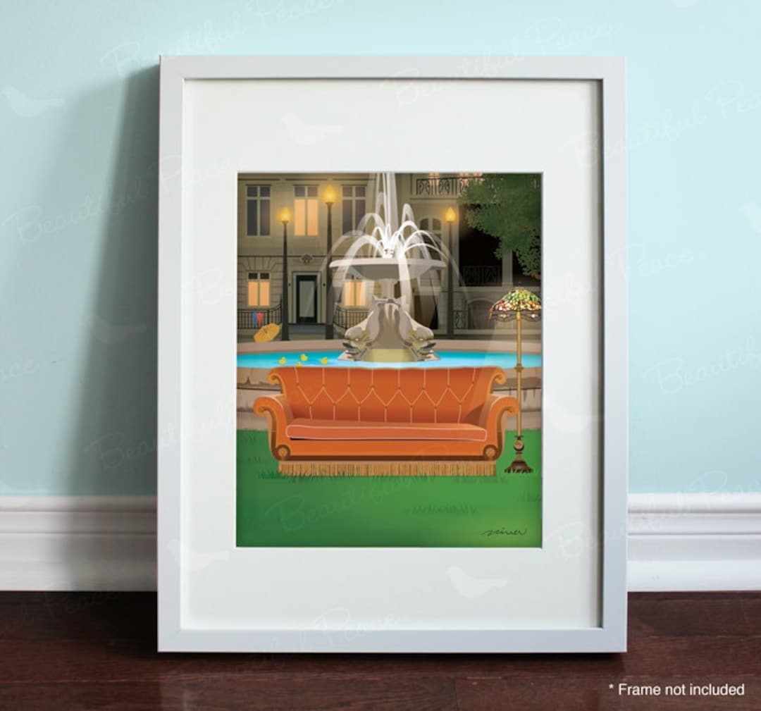 The Central Perk Orange Couch Art Print, Frame Not Included, TV Sitcom ...