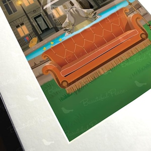 The Central Perk Orange Couch - Art Print, Frame Not Included, TV ...