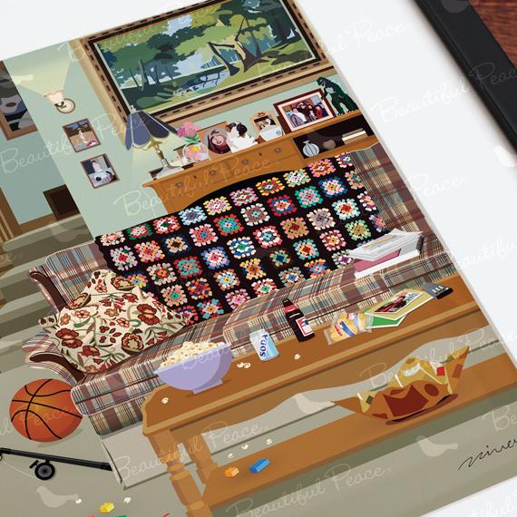 The Conners Living Room Art Print, 90s TV Sitcom Inspired Retro Wallart ...