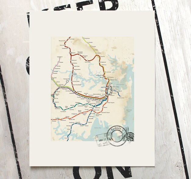 Sydney Map Vintage Inspired Map Sydney Wall Art Rustic Wall | Etsy