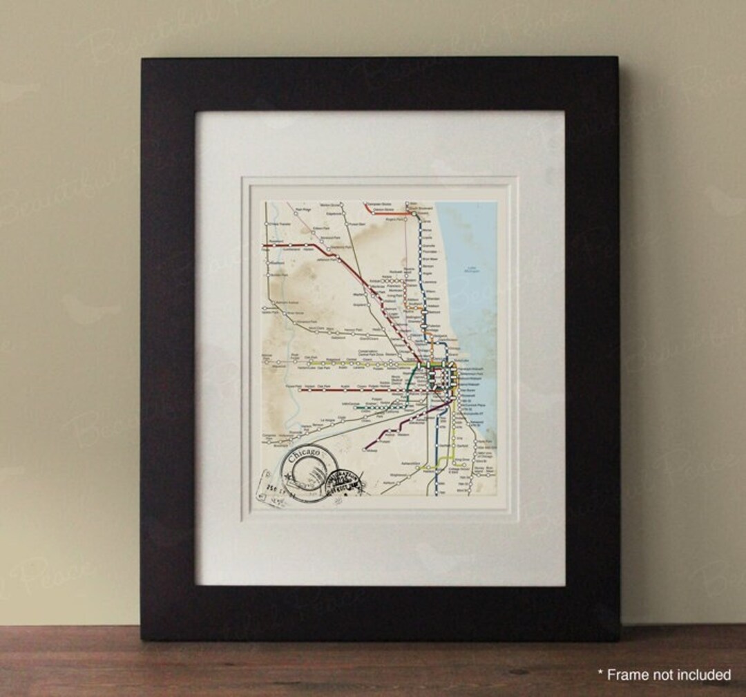 Chicago Map, Vintage Inspired Map, Chicago Wall Art, Rustic Wall Decor ...