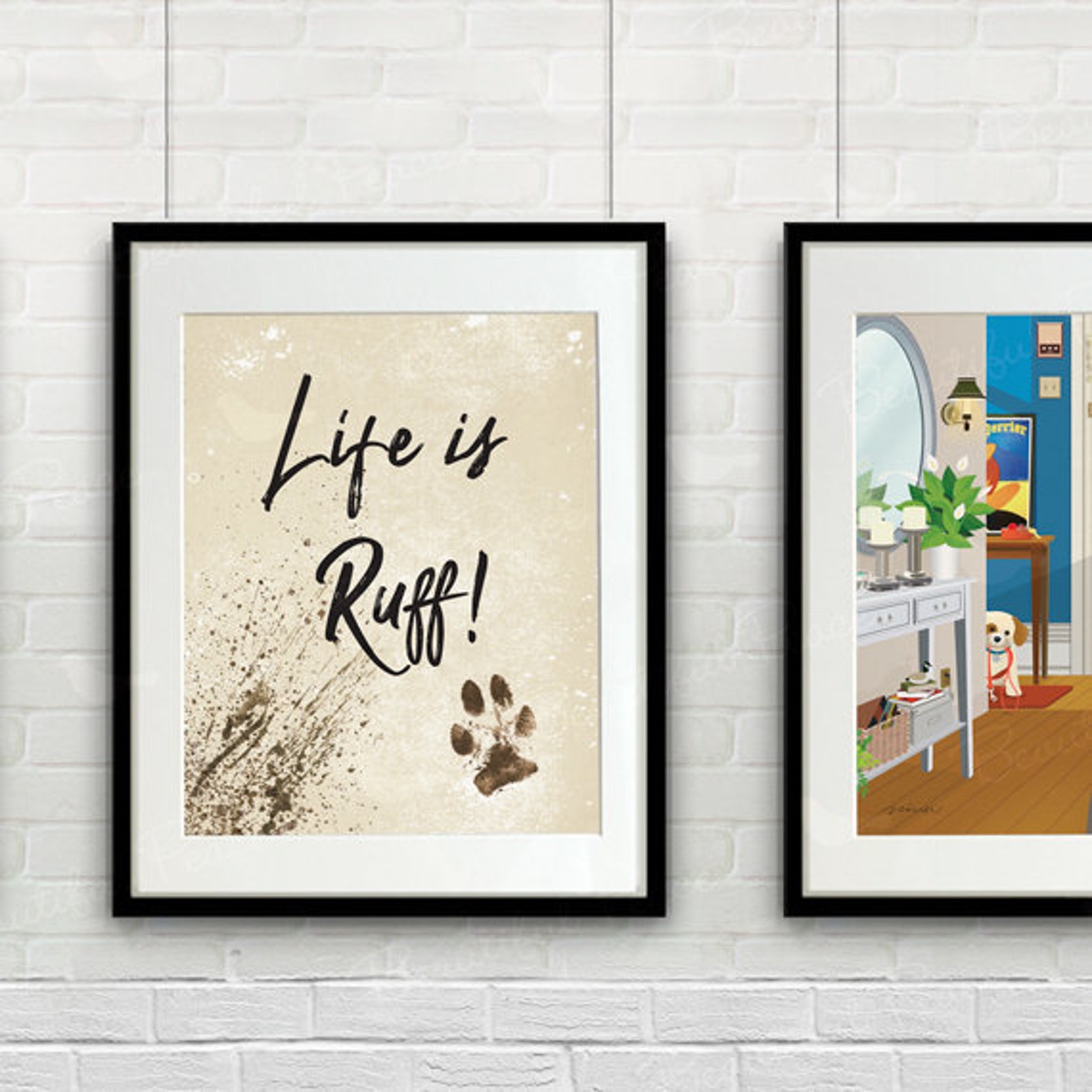 Cute Dog Quote / Life is Ruff, Typography Print, Dog Paw Print, Dog ...