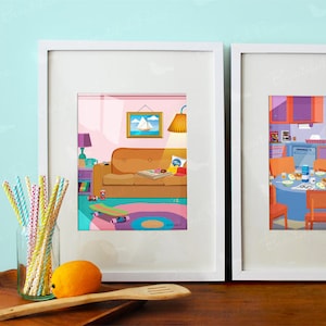 The Simpsons Living Room the Simpsons, Homer Simpson Art Print, TV ...