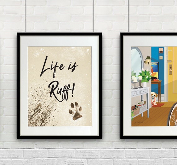 Cute Dog Quote / Life is Ruff Typography Print Dog Paw | Etsy