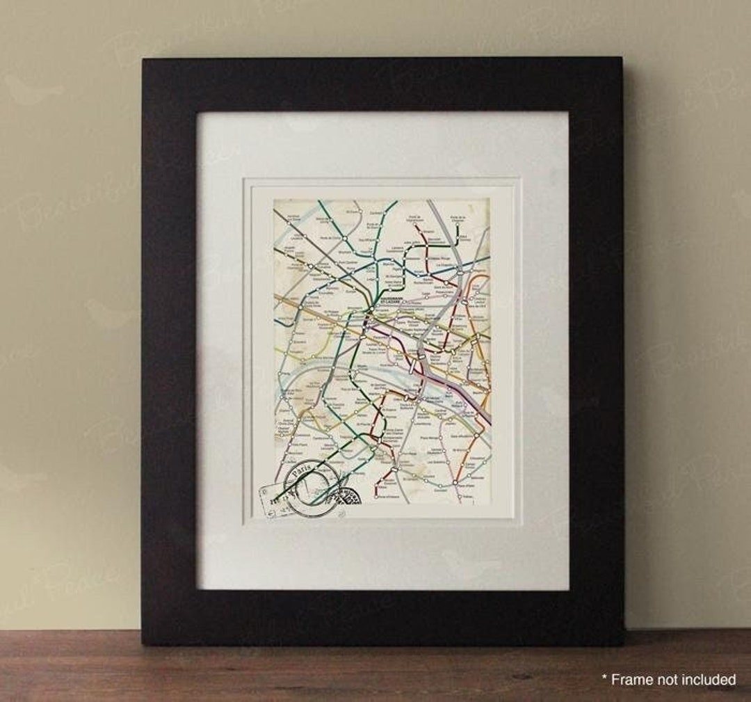 Paris Map, Frame Not Included, Vintage Inspired Subway Map, Rustic Art ...