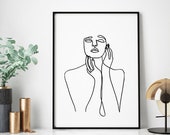 Hands Touching Face Linear Art Single Line Line Art Print - Etsy