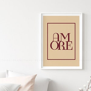 Amore Art Print, Italian Love Word Typography Print, Trendy Bedroom ...