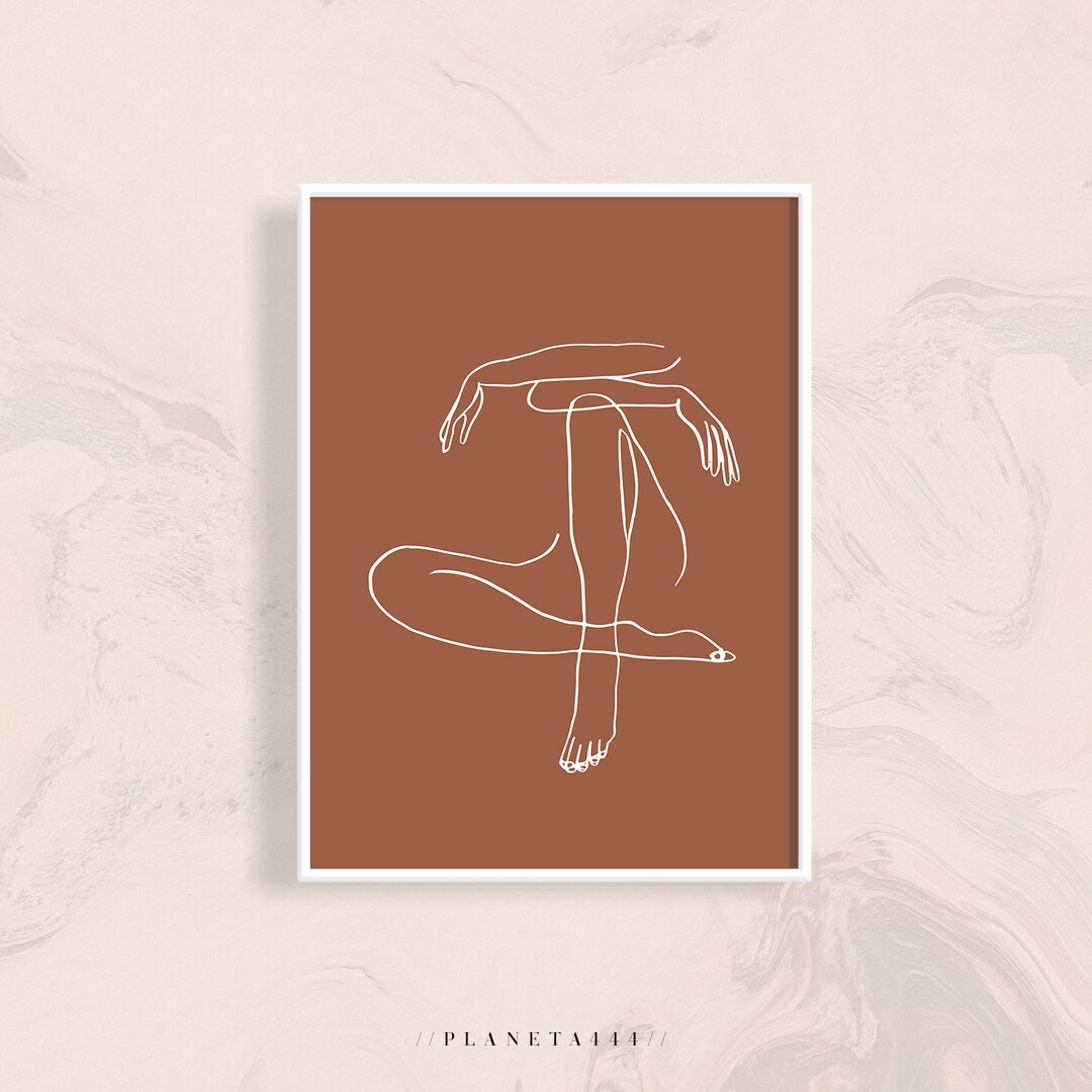 Sitting Legs Arm Crossed Burnt Orange Art Print, Female Line Art ...